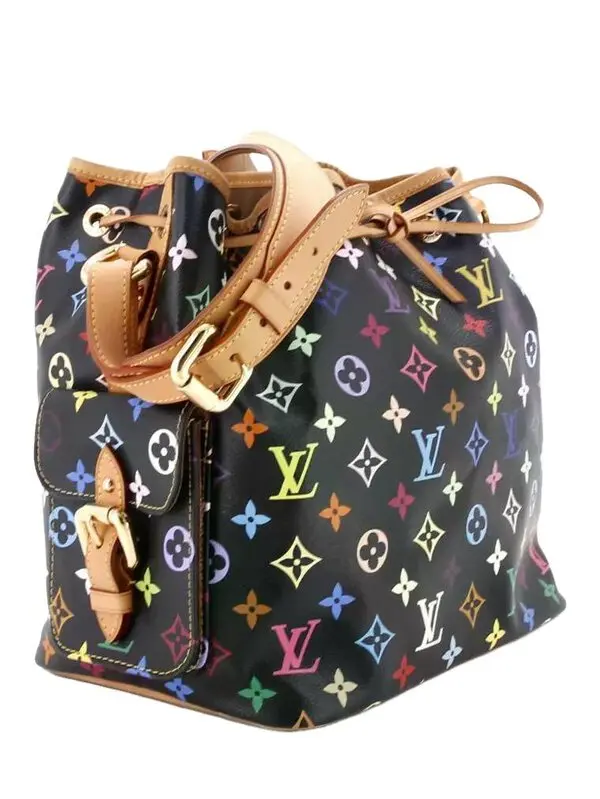 LOUIS VUITTON Petit Noe Handbag Monogram Multicolor Bucket Bag - Black
