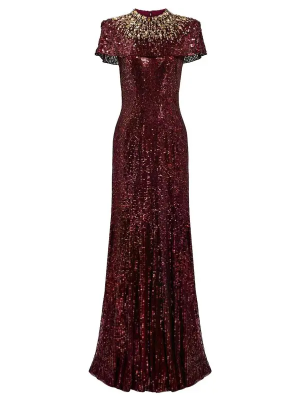Jenny Packham Sequin-embellished Gown - Red