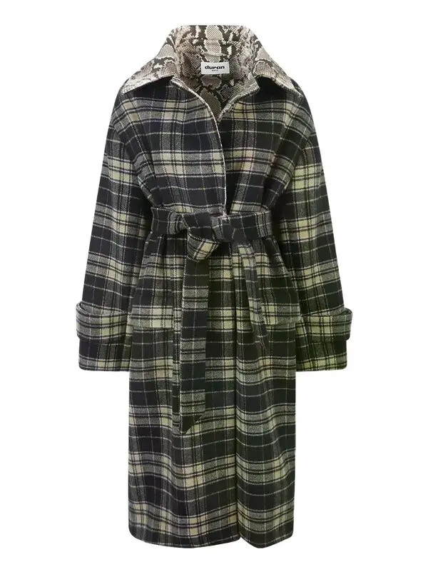 DURAN LANTINK Belted Plaid Coat - Blue
