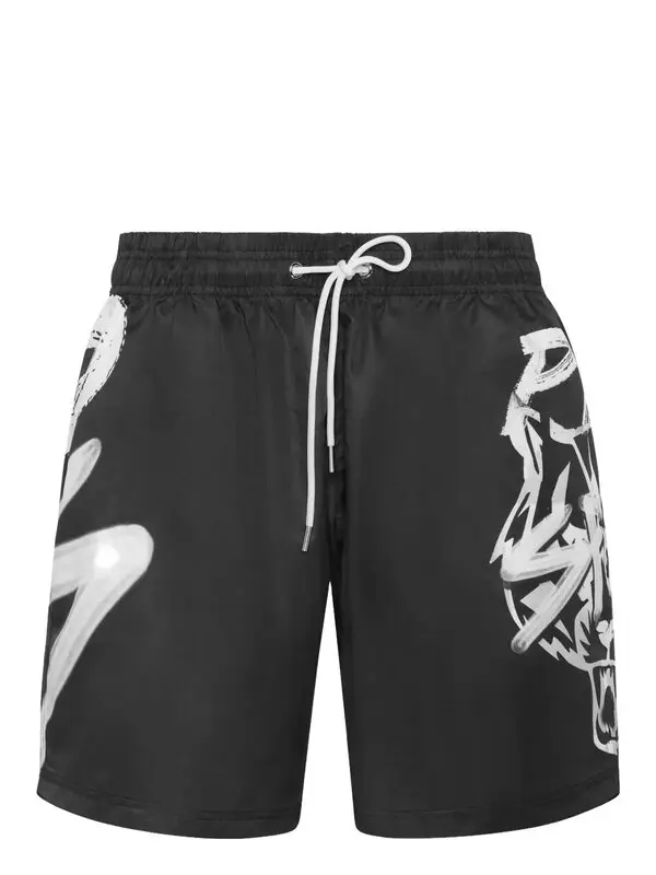 PLEIN SPORT Graphic-print Swim Shorts - Black