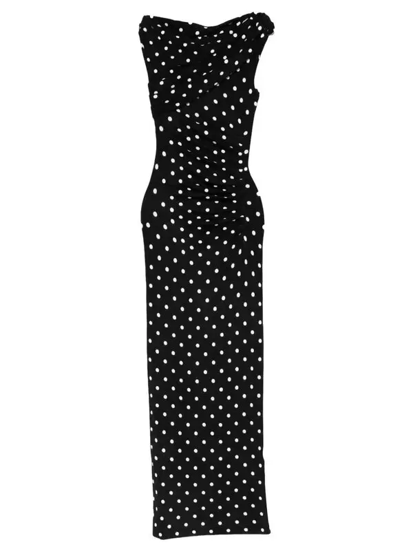 SELF-PORTRAIT Polka Dot Midi Dress - Black