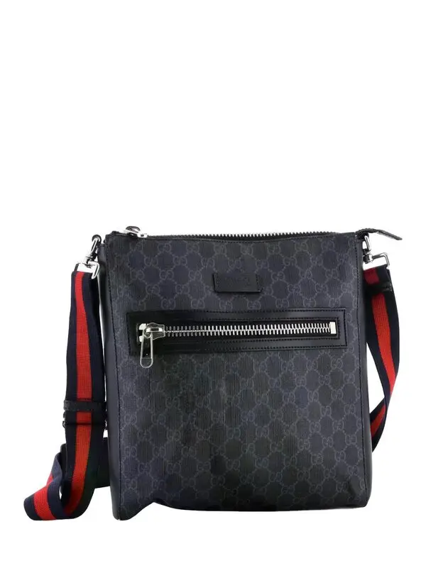 Gucci Web Strap Front Zip Messenger Bag - Black