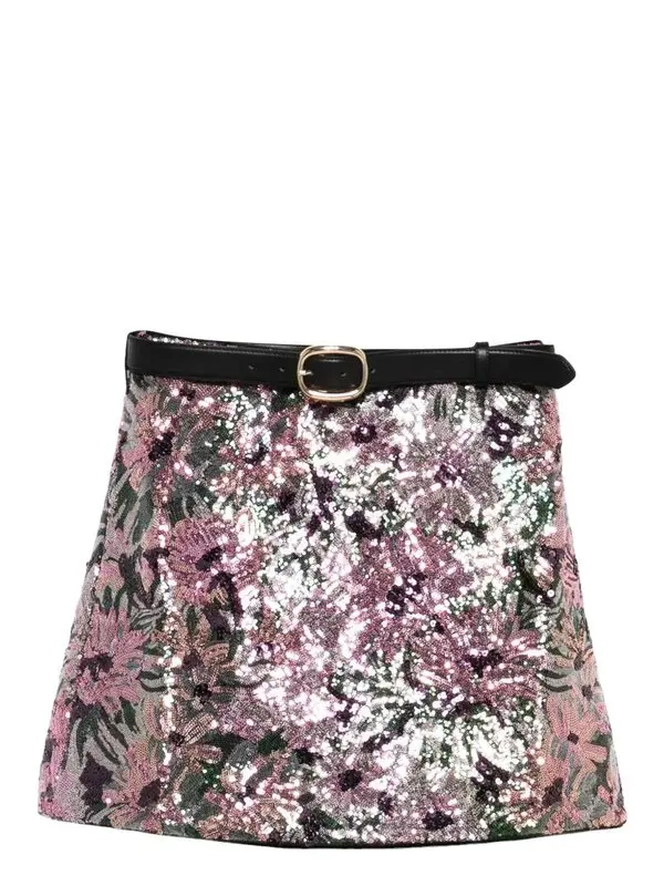 SELF-PORTRAIT Sequined Belted Mini Skirt - Pink
