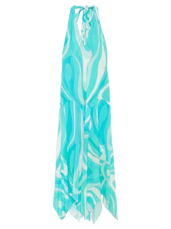 Emilio Pucci Marmo-print V-neck Dress - Blue