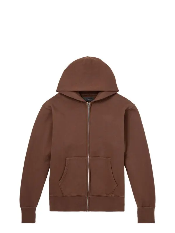 LES TIEN Garment-dyed Zip-up Hoodie - Brown