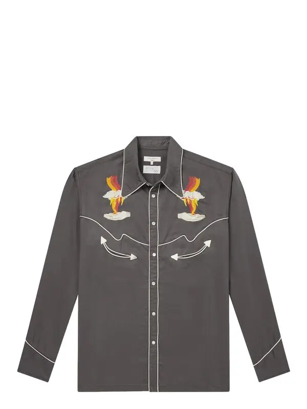 Nudie Jeans Gonzo Embroidered Lyocell Western Shirt - Black