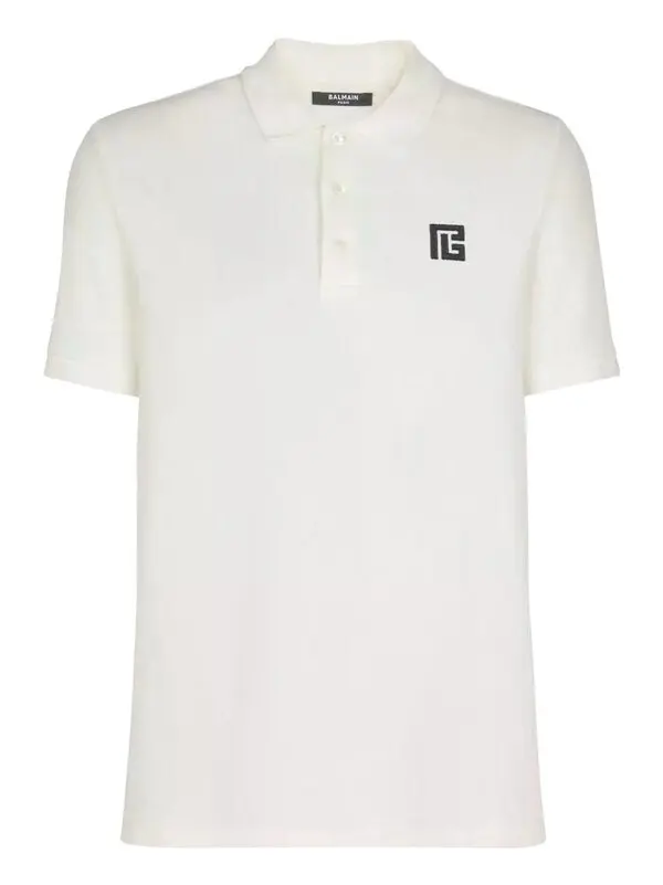 Balmain Pb Logo-embroidered Cotton Polo Shirt - White