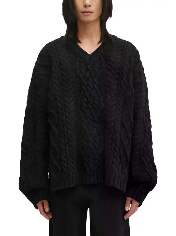 Vetements V-neck Cable Knit Sweater - Black