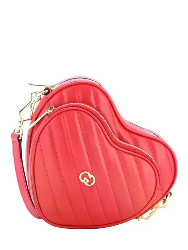 Gucci Interlocking G Heart Quilted Mini Shoulder Bag - Red
