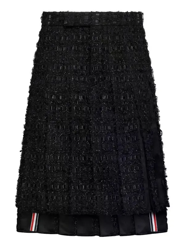 Thom Browne Tweed Midi Skirt With Logo Detail - Black
