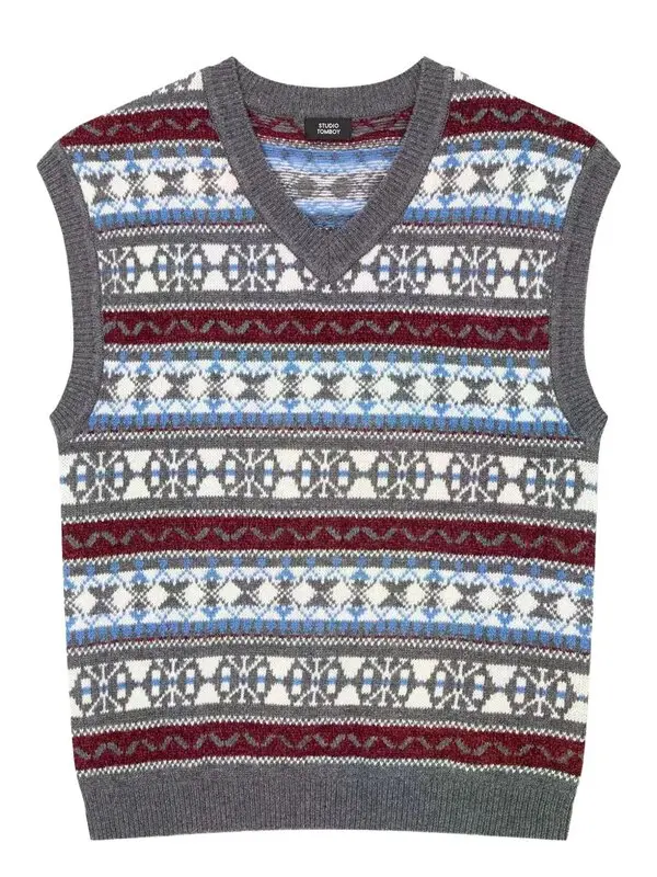 STUDIO TOMBOY Geometric-patterned Vest - Grey