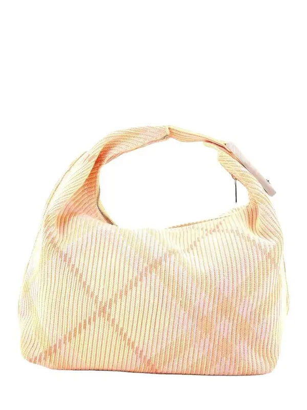Burberry Peg Handle Medium Hobo Bag In Knit Check Fabric - Multicolour