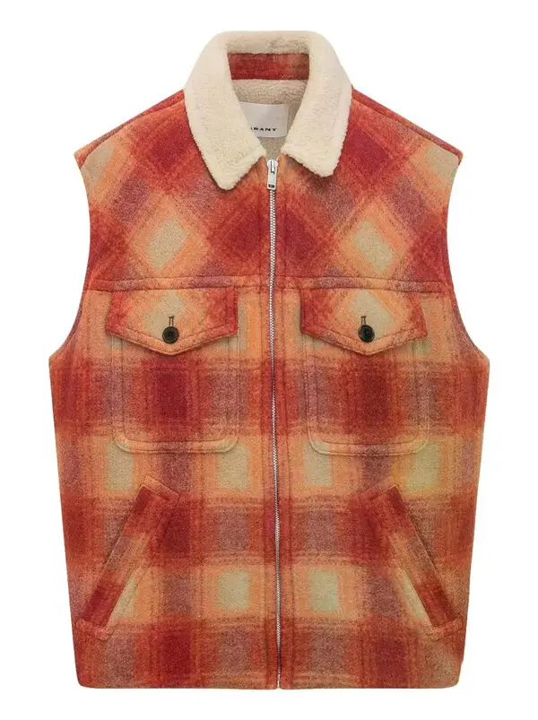 MARANT Check Pattern Gilet - Red