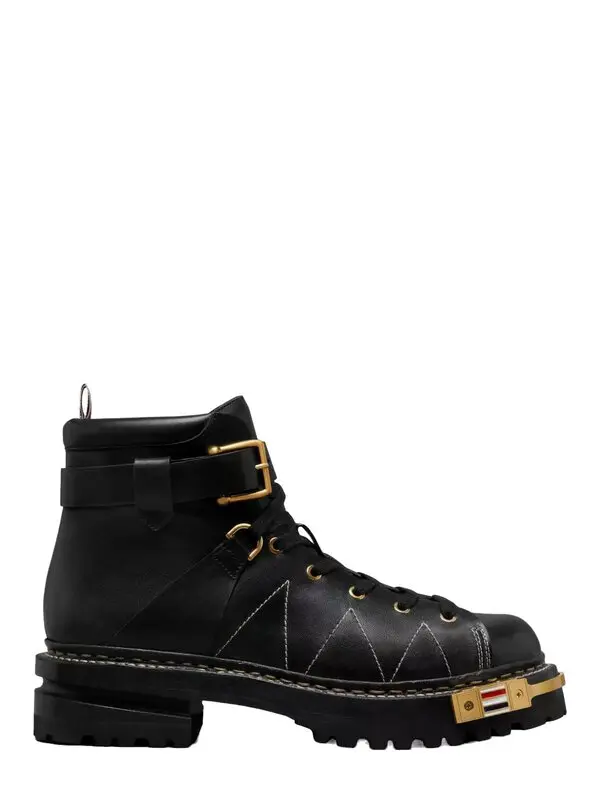 Thom Browne Leather Boots With Rwb Detailing - Black