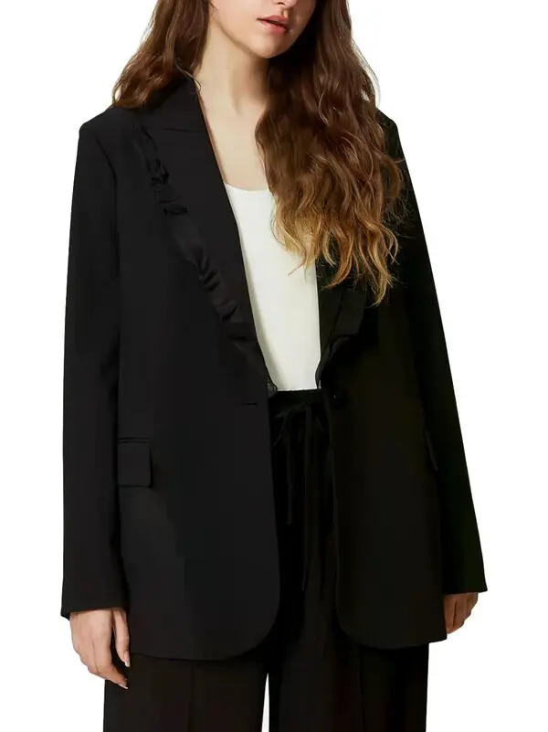 TWINSET Single-breasted Ruffled-trim Blazer - Black
