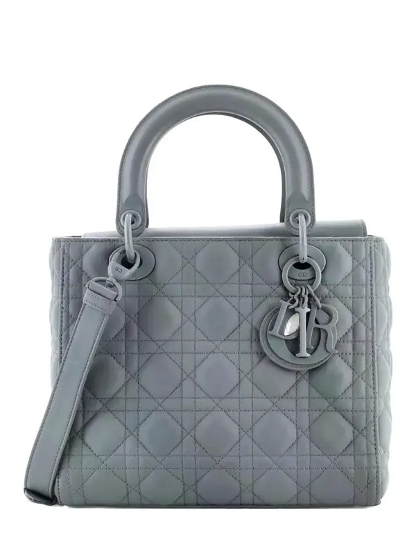 Dior Ultra Matte Lady Cannage Quilt Calfskin Medium Satchel - Grey