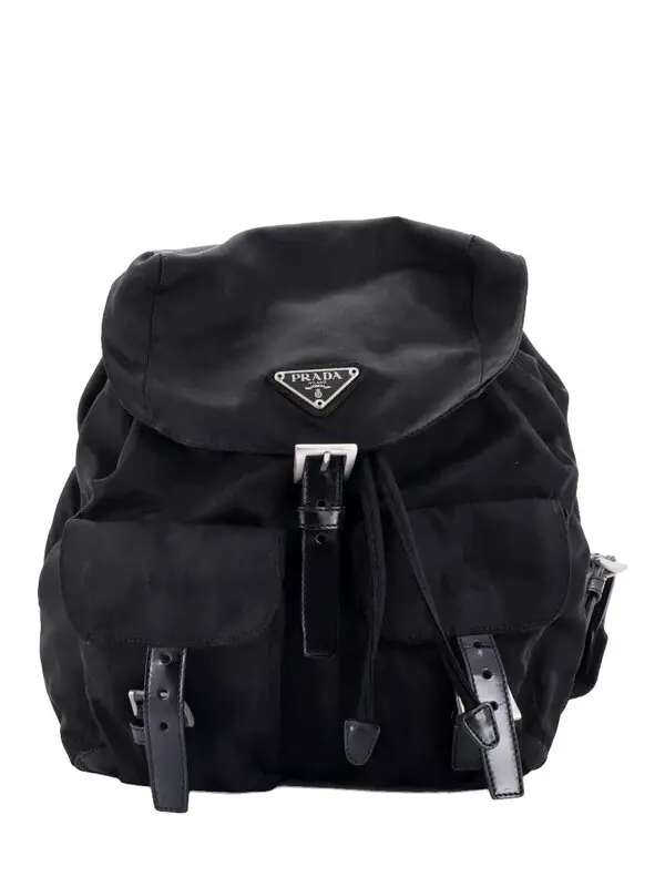 Prada Tessuto Small Backpack With Double Front Pocket - Black