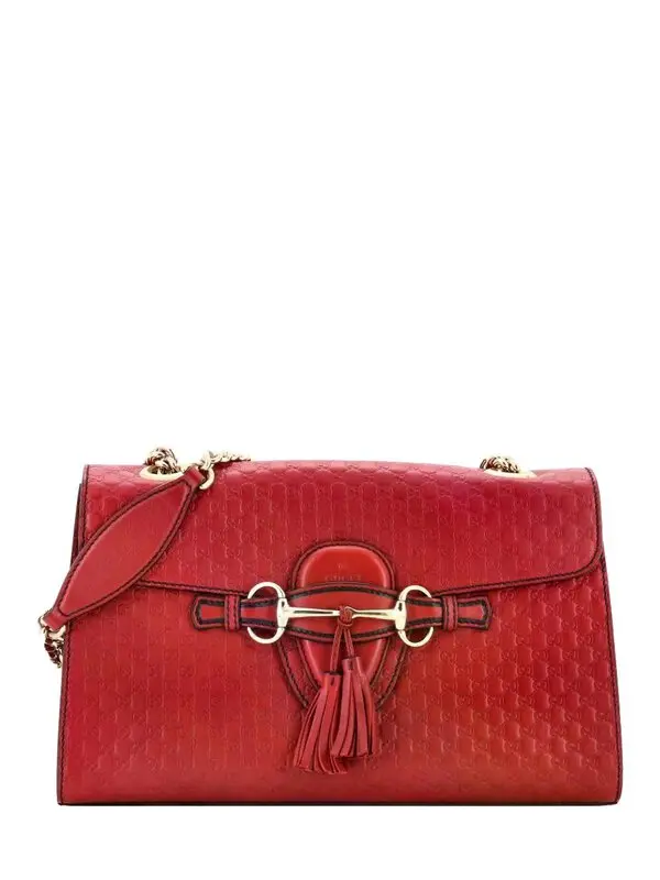 Gucci Emily Chain Flap Bag Microssima Leather Medium - Red