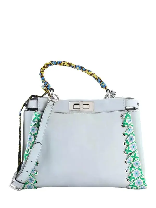 Fendi Peekaboo Regular Satchel Leather With Ribbon Whipstitch - Grey