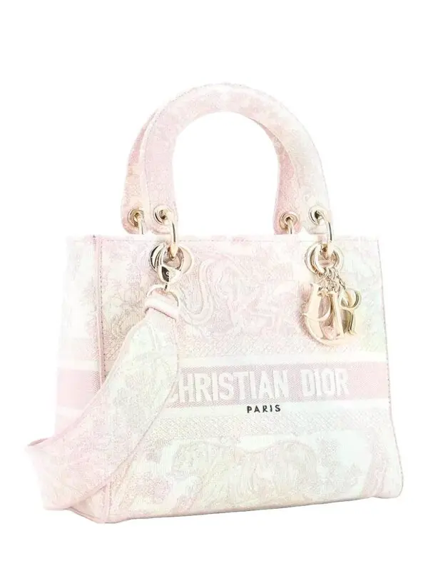 Dior Toile De Jouy Lady D-lite Embroidered Tote Bag - Pink