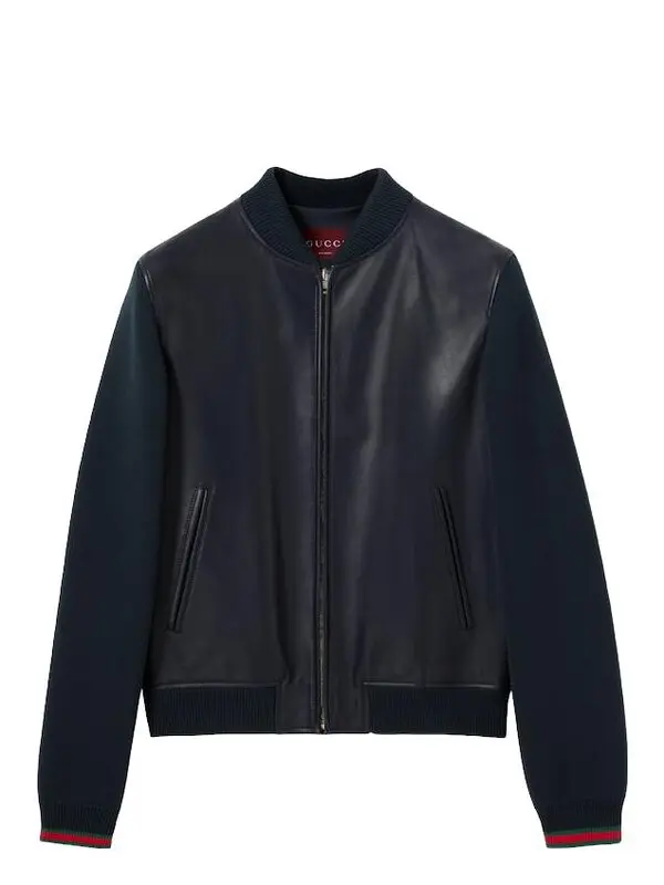 Gucci Nappa Leather And Knit Bomber Jacket - Blue