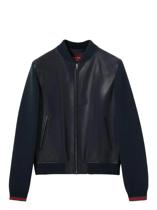 Gucci Nappa Leather And Knit Bomber Jacket - Blue