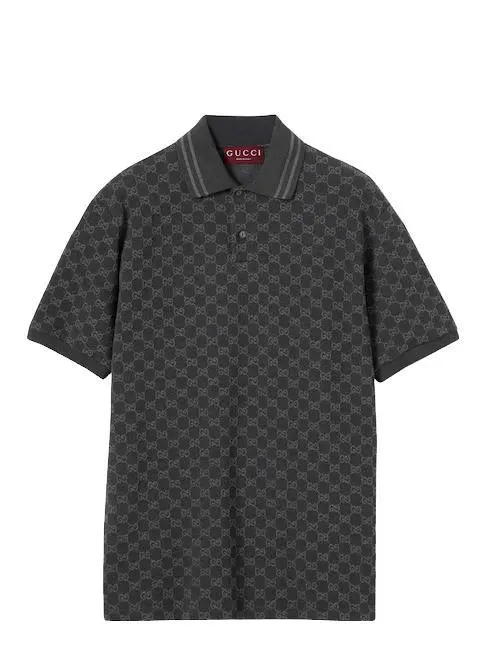 Gucci Gg Cotton Piquet Jacquard Polo Shirt - Grey