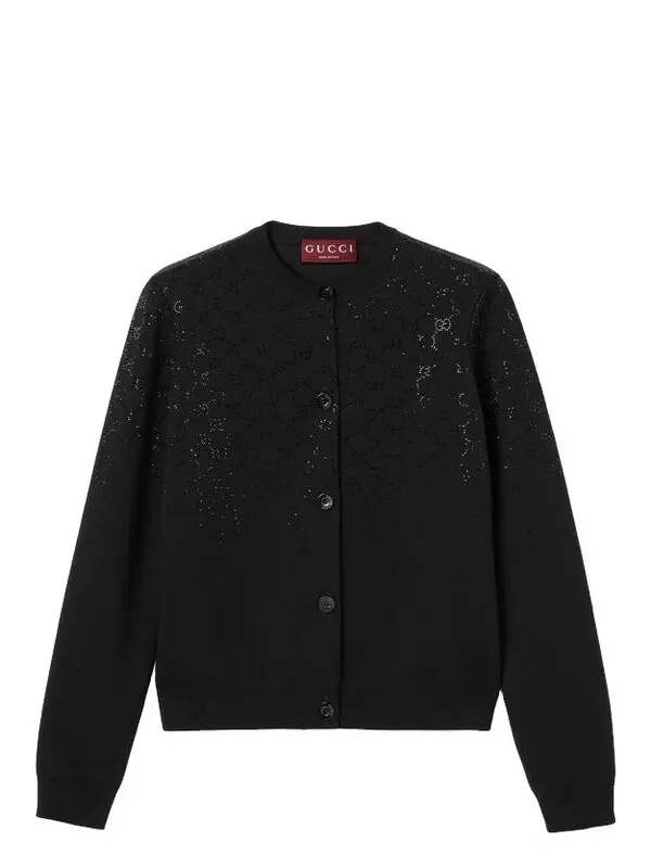 Gucci Fine Wool Cardigan With Gg Crystals - Black