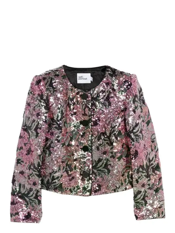 SELF-PORTRAIT Floral Sequined Jacket - Pink