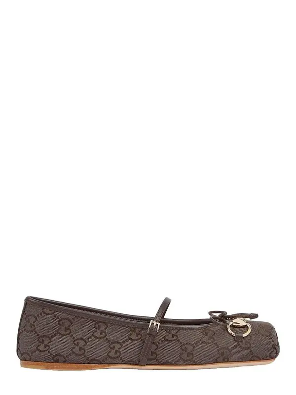 Gucci Horsebit Gg Canvas Ballet Flats - Brown