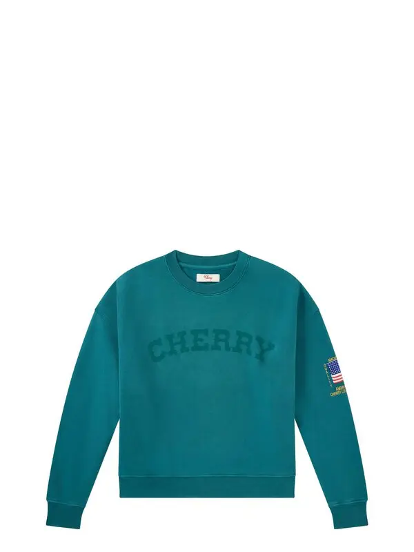 CHERRY LOS ANGELES Logo-print Embroidered Cotton-jersey Sweatshirt - Blue
