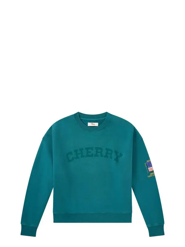 CHERRY LOS ANGELES Logo-print Embroidered Cotton-jersey Sweatshirt - Blue