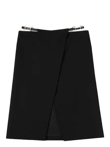 Gucci Wool Wrap Skirt With Horsebit Detail - Black