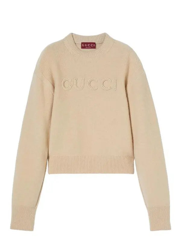 Gucci Wool Cashmere Sweater With Embroidery - Beige