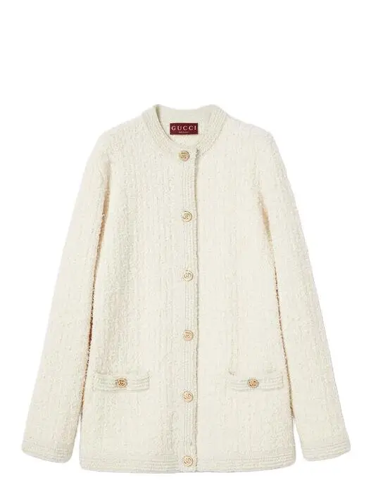 Gucci Wool Lamé Bouclé Cardigan - Beige