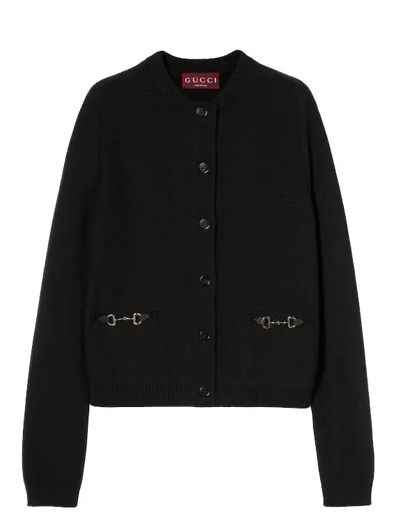 Gucci Wool Cashmere Cardigan With Horsebit - Black