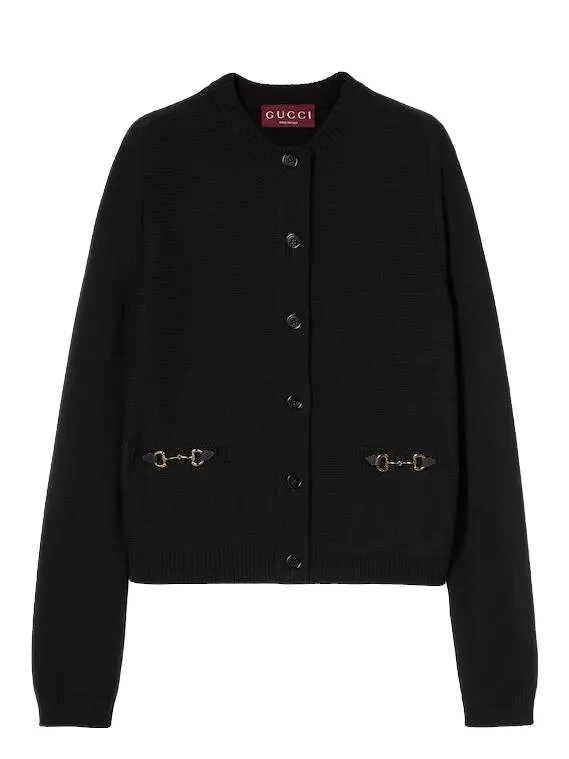 Gucci Wool Cashmere Cardigan With Horsebit - Black