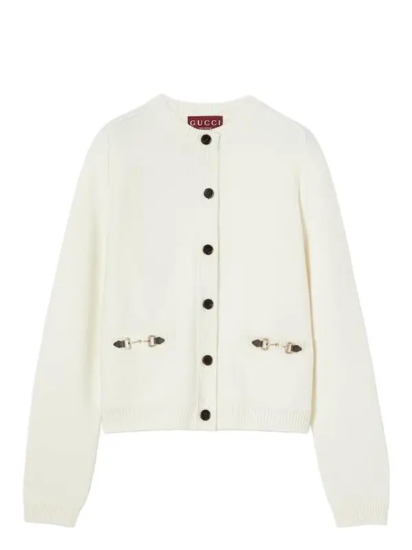 Gucci Wool Cashmere Cardigan With Horsebit - White