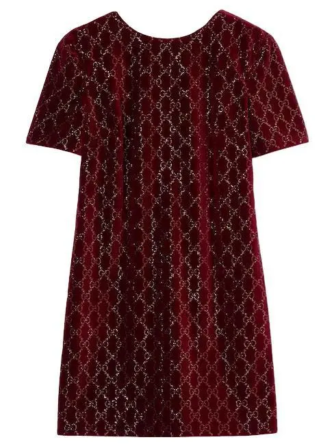 Gucci Embroidered Cotton Velvet Dress - Bordeaux