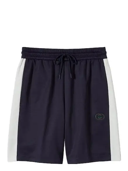 Gucci Technical Jersey Shorts With Interlocking G Embroidery - Blue