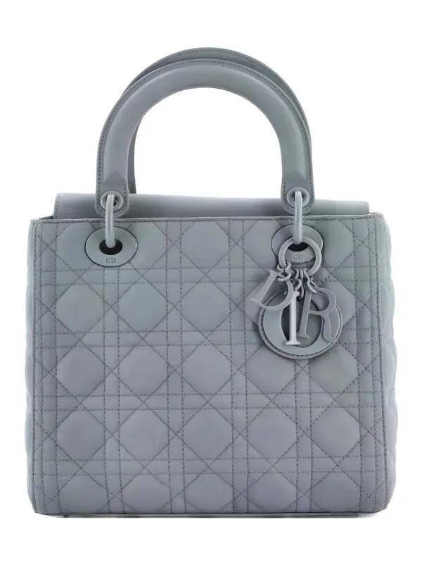 Dior Ultra Matte Lady Bag Cannage Quilt Calfskin Medium Satchel - Grey