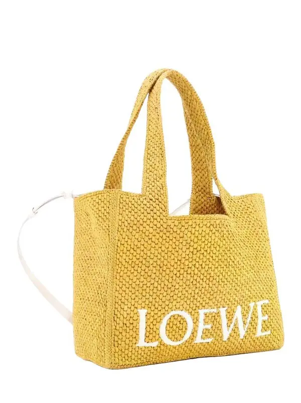 Loewe Paula's Ibiza Logo Convertible Raffia Medium Tote Bag - White
