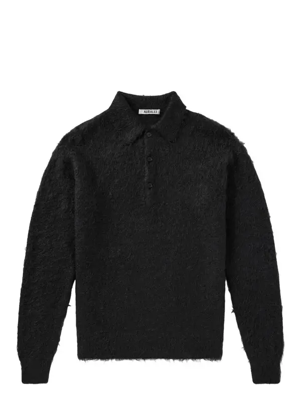 Auralee Brushed Mohair And Wool-blend Polo Sweater - Black
