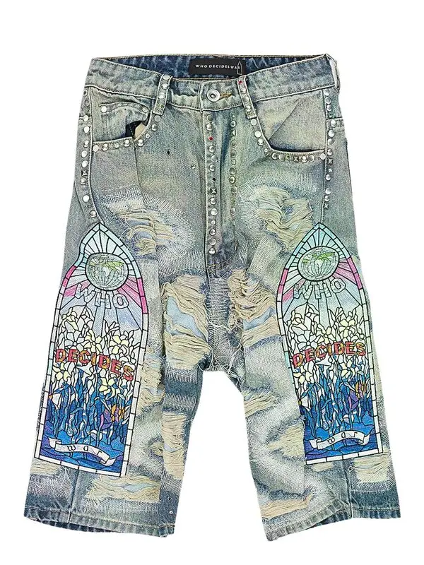 WHO DECIDES WAR BY EV BRAVADO Embellished Denim Shorts - Blue