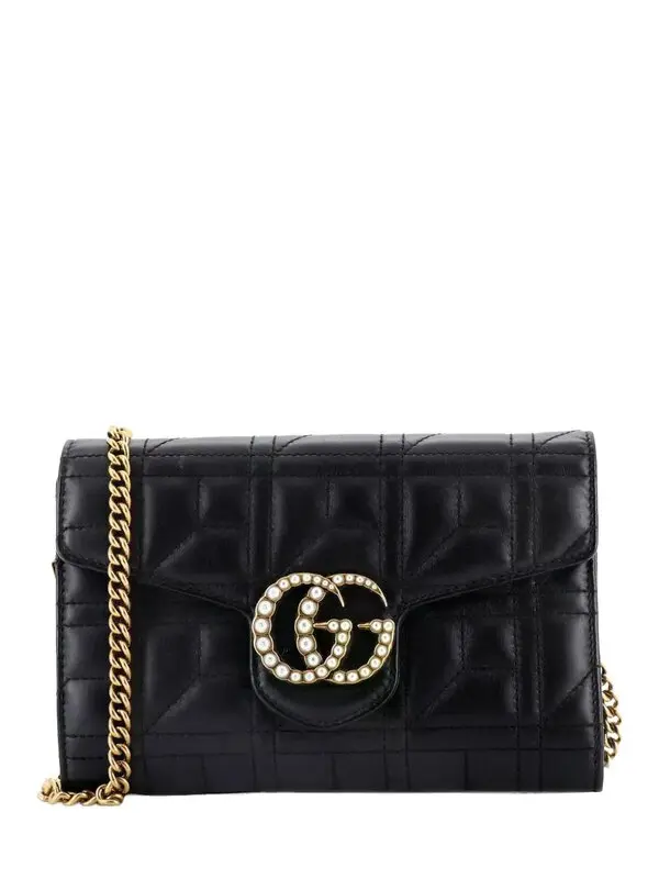 Gucci Gg Marmont Chain Wallet Matelasse Leather Mini Shoulder Bag - Black