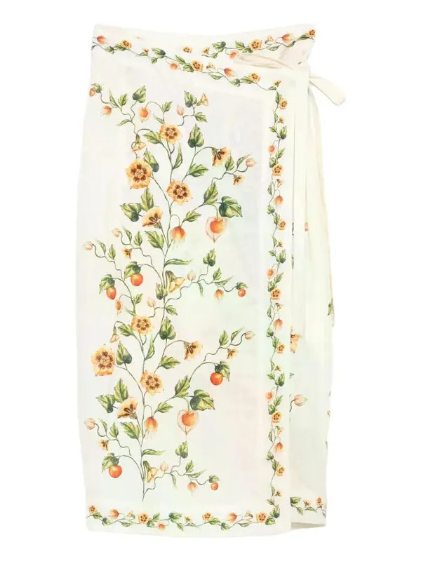 Agua Bendita Floral Print Pencil Midi Skirt - Neutrals