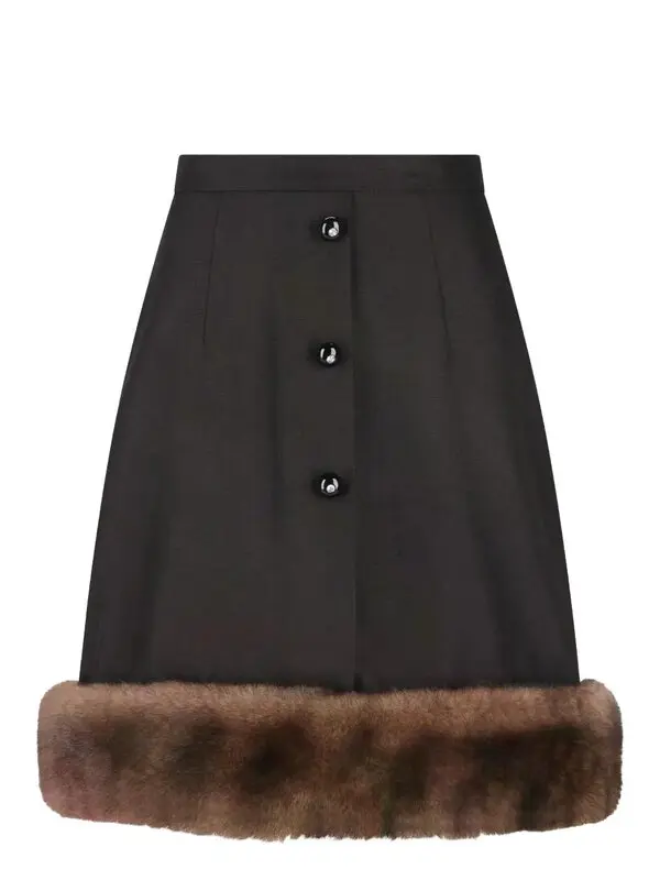 Valentino Garavani Shearling-trim Button Skirt - Black