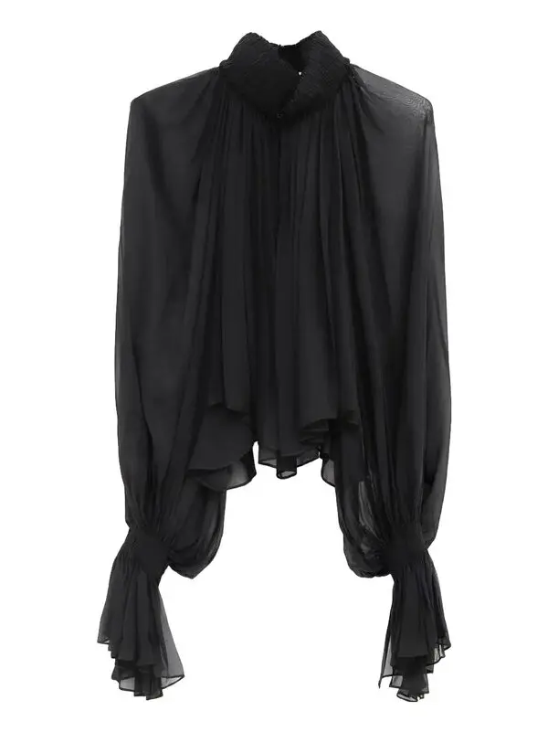 Khaite Durer Ruffled High-neck Top - Black