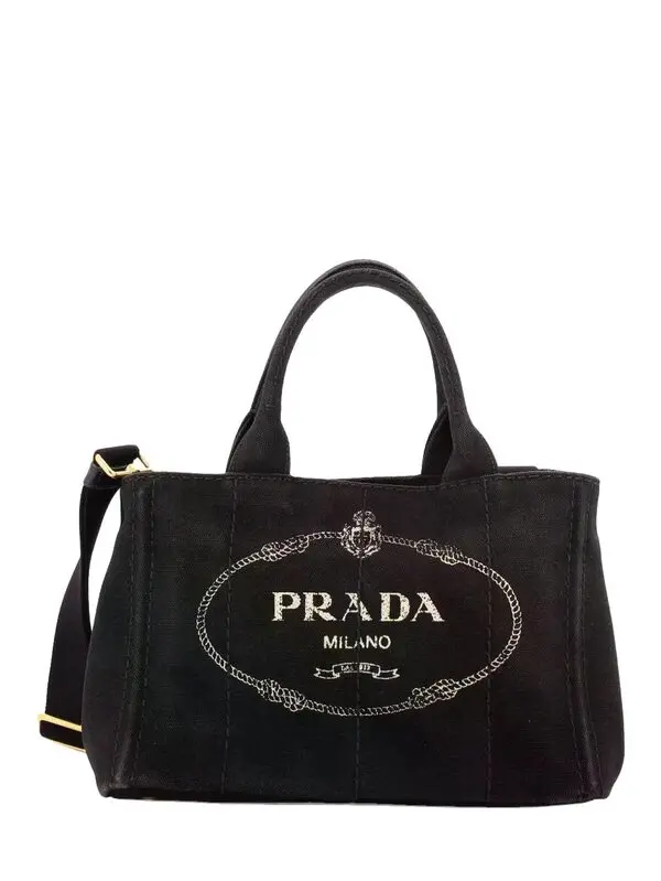 Prada Canapa Convertible Canvas Mini Tote Bag - Black