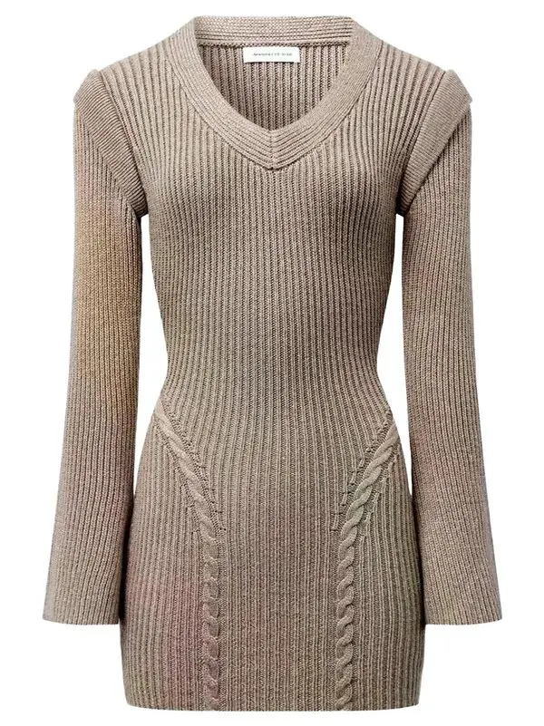 Manière De Voir Wide-shoulder Knitted Mini Dress - Neutrals